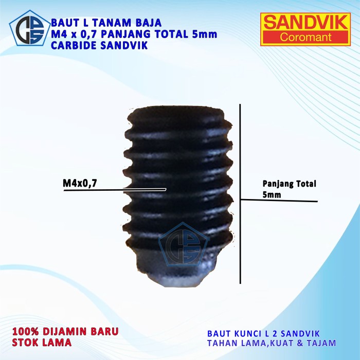 Jual Baut L Tanam M4 x 5 Sandvik Baut L Tanam Baja Untuk Kepala Boring ...
