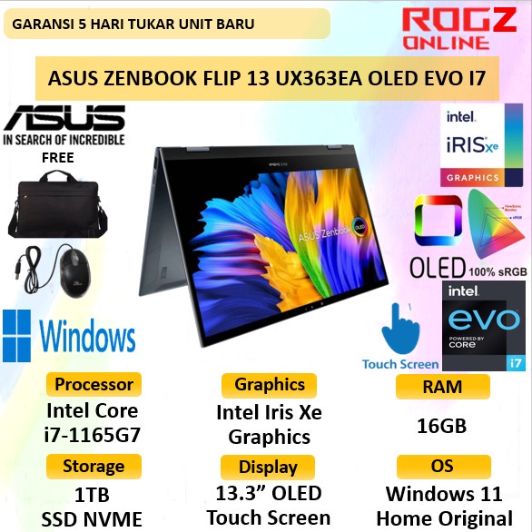 Jual Asus Zenbook Flip UX363EA 2IN1 OLED TOUCH i7 1165G7 16GB 1TB SSD ...