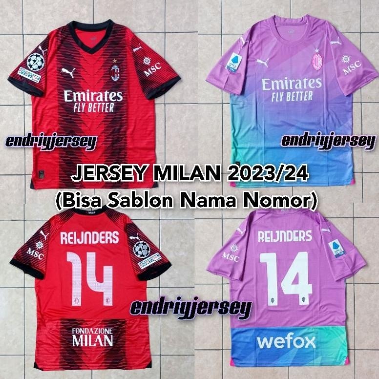 Jual PROMO (NEW) JERSEY BOLA MILAN HOME 2024 (BISA SABLON NAMA NOMOR PUNGGUNG) | Shopee Indonesia