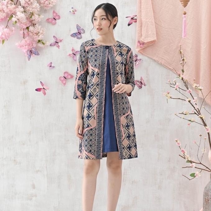 Jual NEW PRODUK DRESS BATIK MODERN NAVY PINK / BAJU COUPLE KELUARGA IMLEK VALENTINE ...