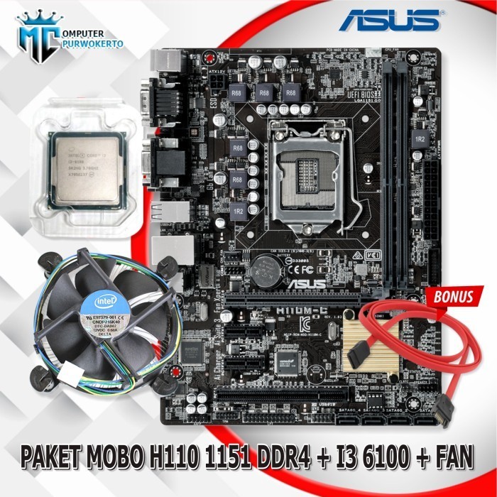 Jual Mainboard Mobo H110 LGA 1151 Dan i3 6100 Skylake Kabylake + Fan | Shopee Indonesia