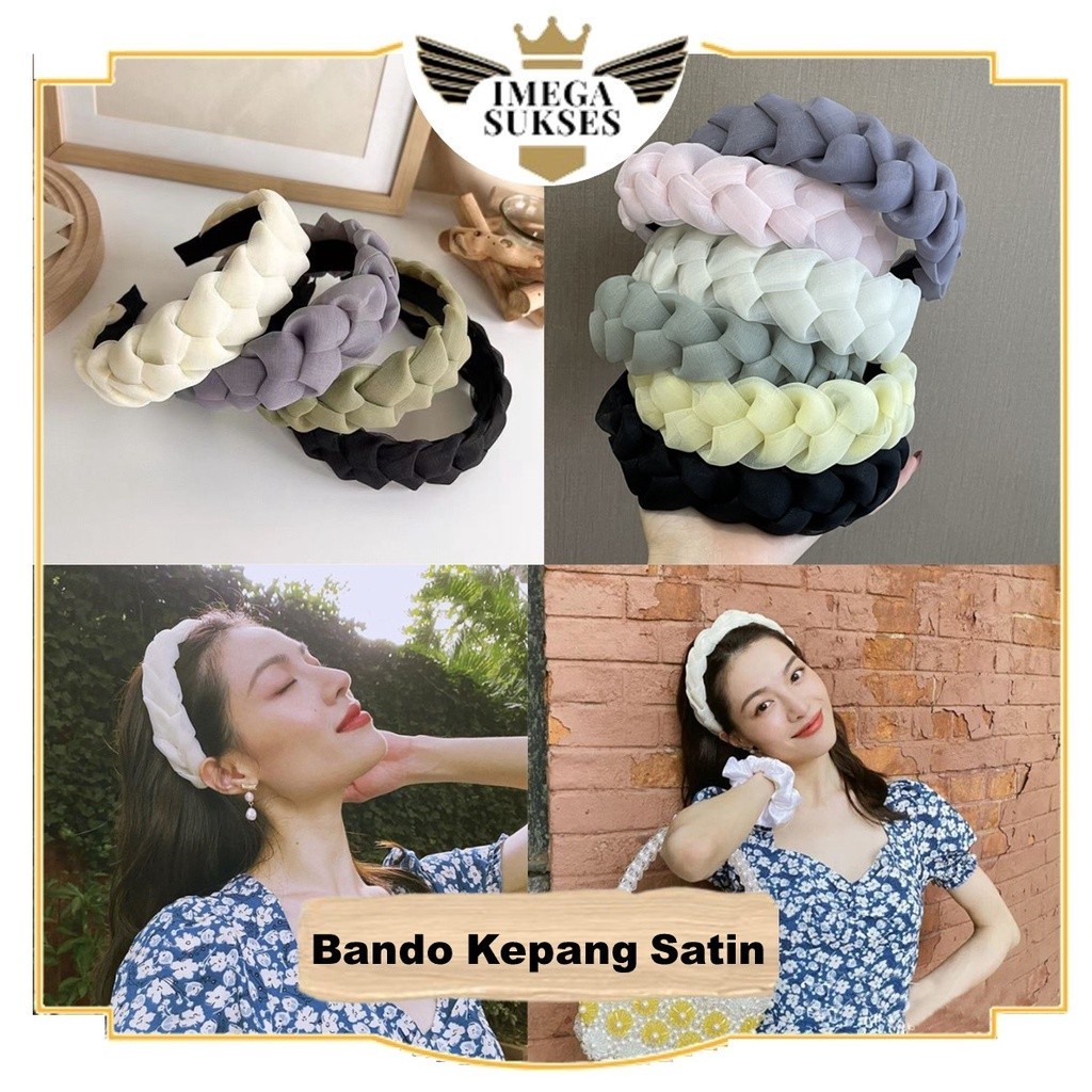Jual PHG - Bando Kepang Satin Korea Scrunchie Headband Bandana Polos ...