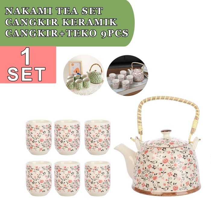 Jual TEA SET JEPANG / GELAS+TEKO NAKAMI / GELAS KERAMIK / ISI 9PCS ...