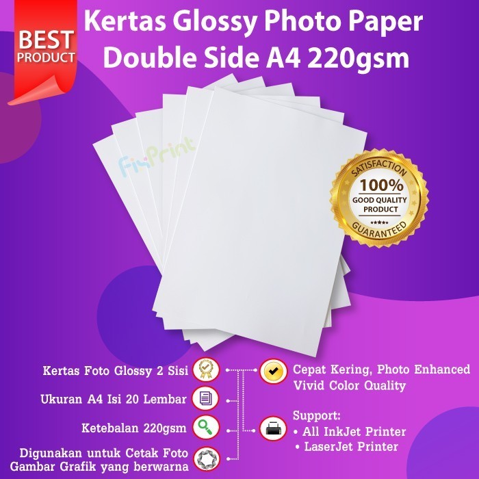 Jual Kertas Foto Glossy A4 230Gsm Photo Paper Glossy Single Side 20 ...