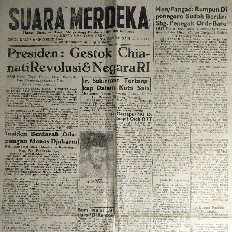 Jual Surat Kabar Suara Merdeka Headline GESTAPU ir sukirkam tertangkap ...