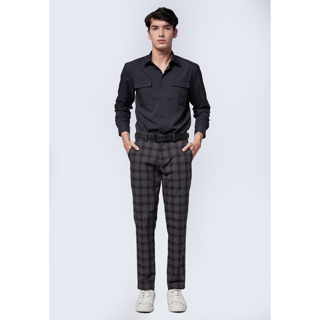 Jual Executive Slim Fit Checks Pants Black | Shopee Indonesia