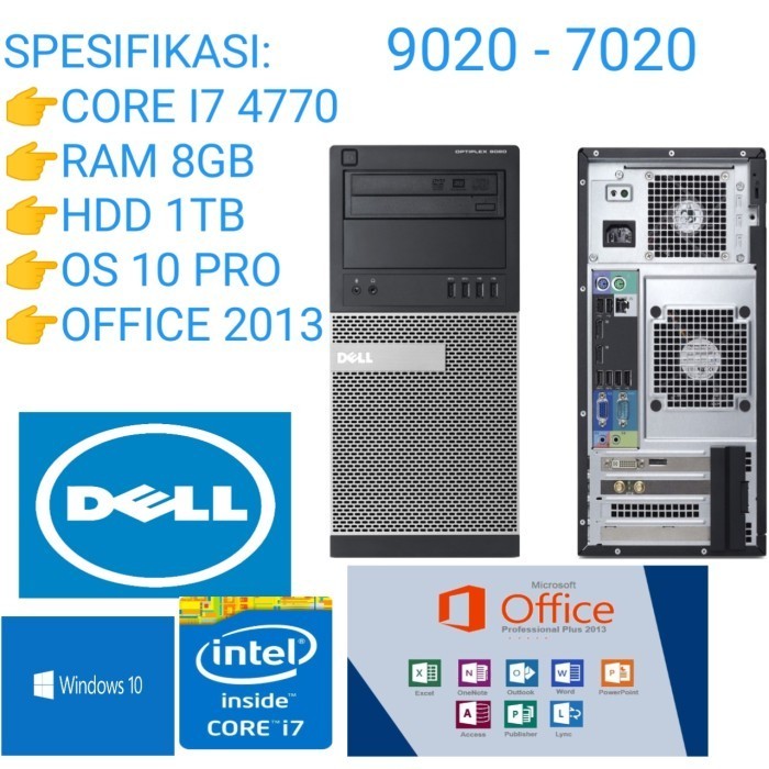 Jual READY Cpc Pc dell 9020/7020 tower core i7 4770 3.40ghz | Shopee ...