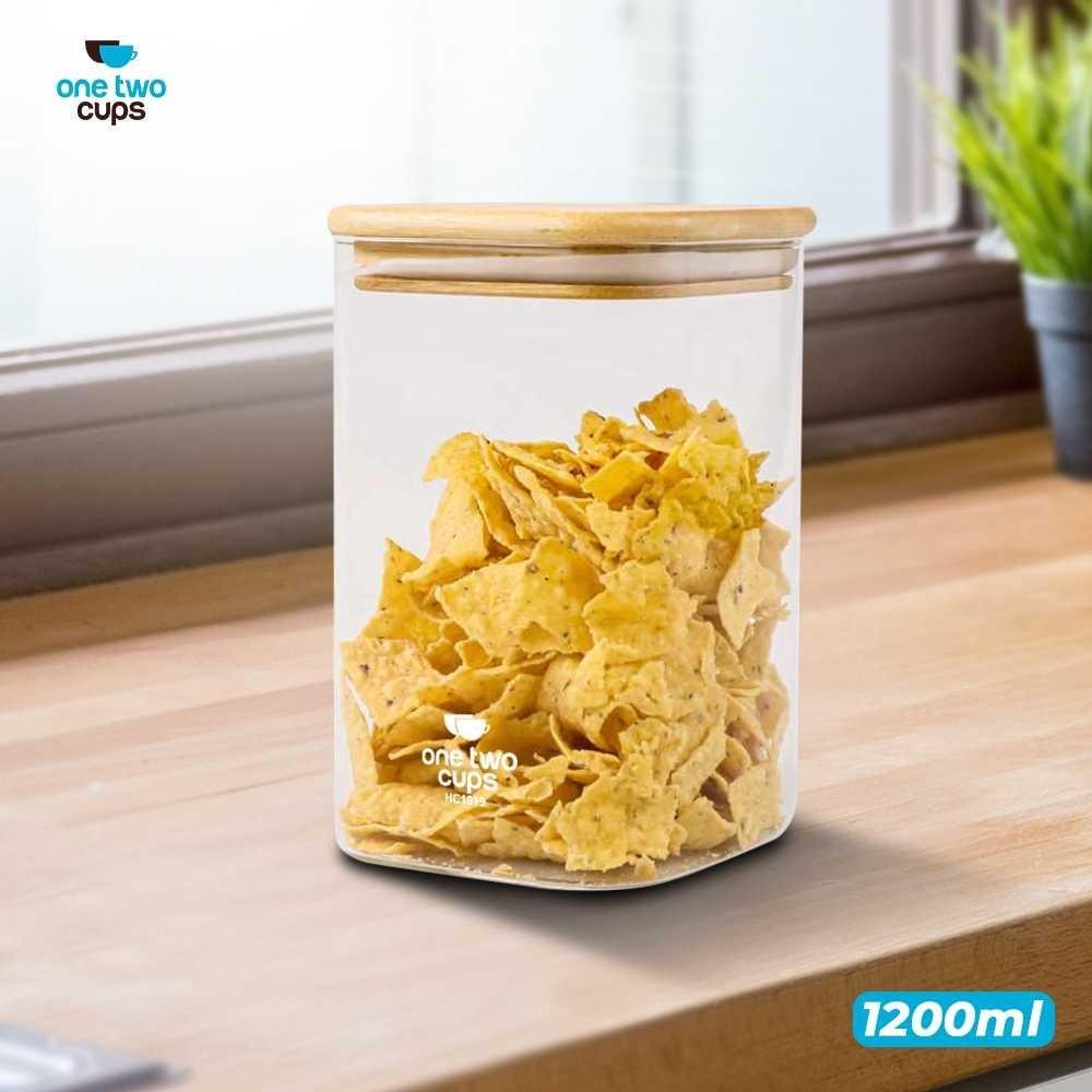 Jual One Two Cups Toples Kaca Penyimpanan Makanan Coffee Storage Glass ...