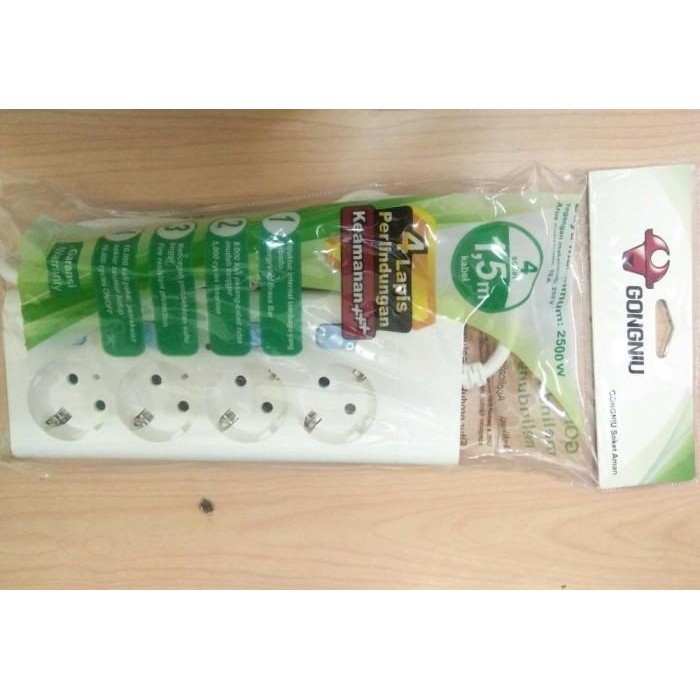 Jual STOP KONTAK GONGNIU UTICONN 4 LUBANG STOP KONTAK 4 SWITCH 1.5 M 1,5M | Shopee Indonesia