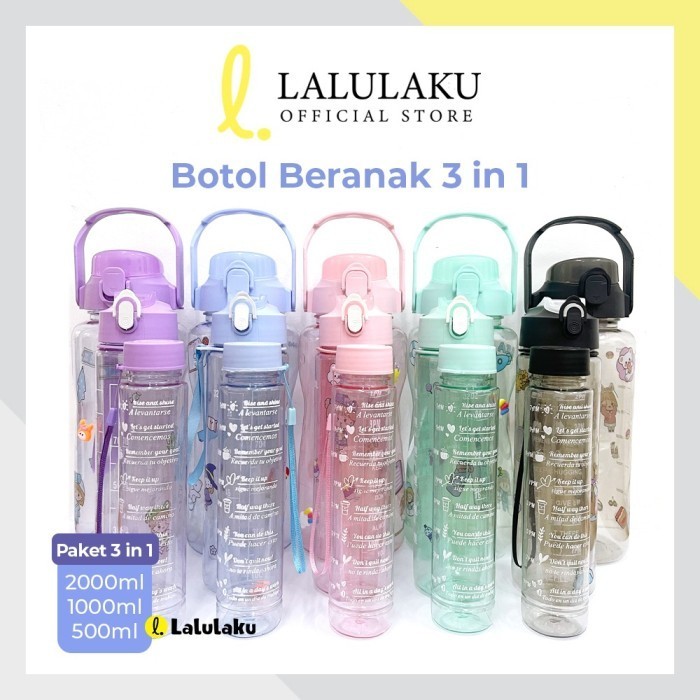 Jual BOTOL MINUM TRANSPARAN BOTOL MOTIVASI BERANAK 3IN1 KOREA 2L+1L ...