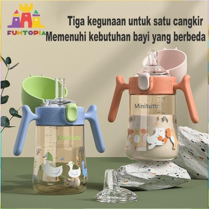Jual Minitutu 3IN1 Botol Susu Minum Bayi Sippy Cup Lucu PPSU 240ML&300ML | Shopee Indonesia