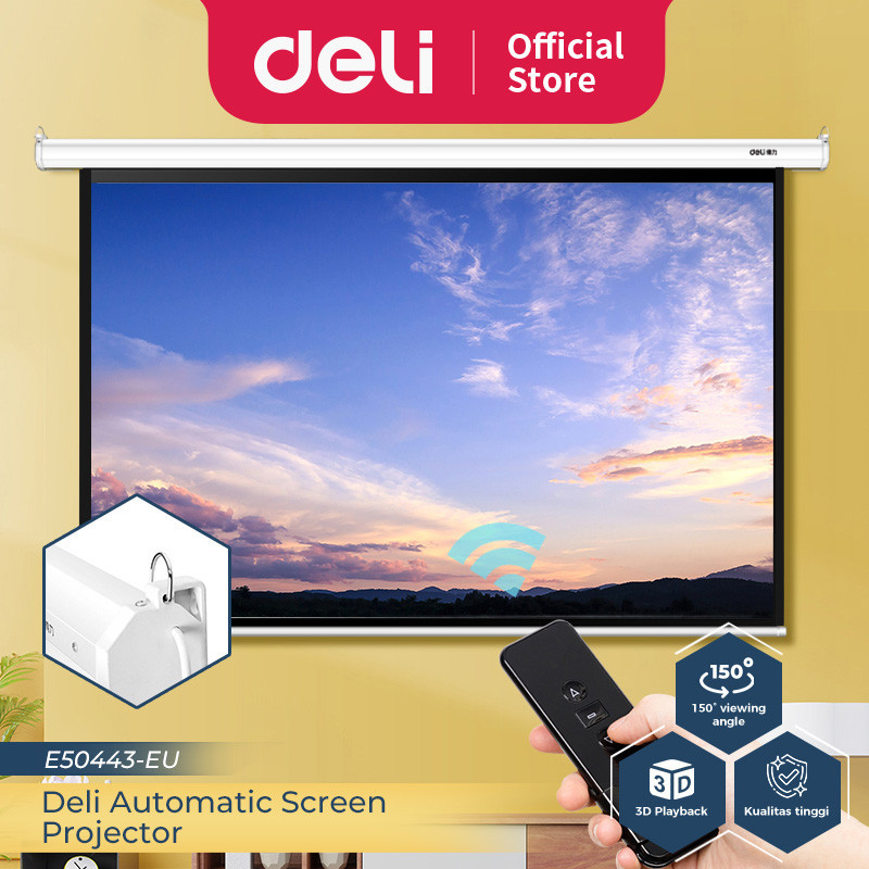Jual Deli Automatic Screen Projector Layar Proyektor Otomatis 120 inch ...
