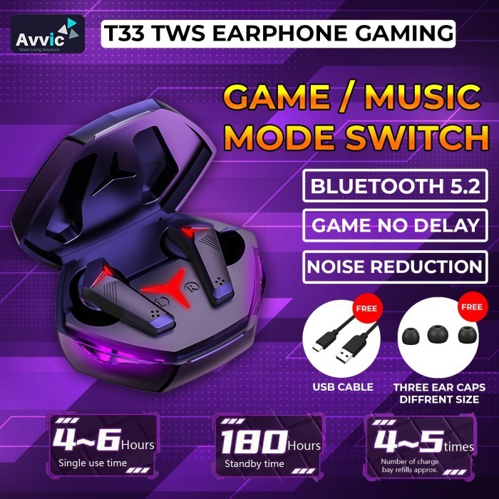 Jual T33 TWS Headset Bluetooth Wireless Gaming Earphone Full Bass Earbuds | Shopee Indonesia