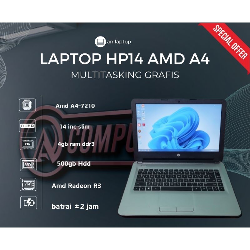 Jual laptop hp14 Amd A4 Radeon R3 laptop grafis edit2 ringan siap pakai ...