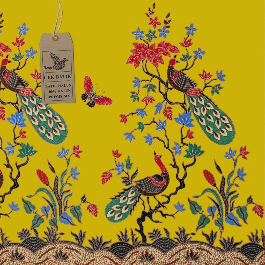 Jual Kain Batik - Motif Bunga Burung Merak dan Kupu (Kuning) | Shopee ...