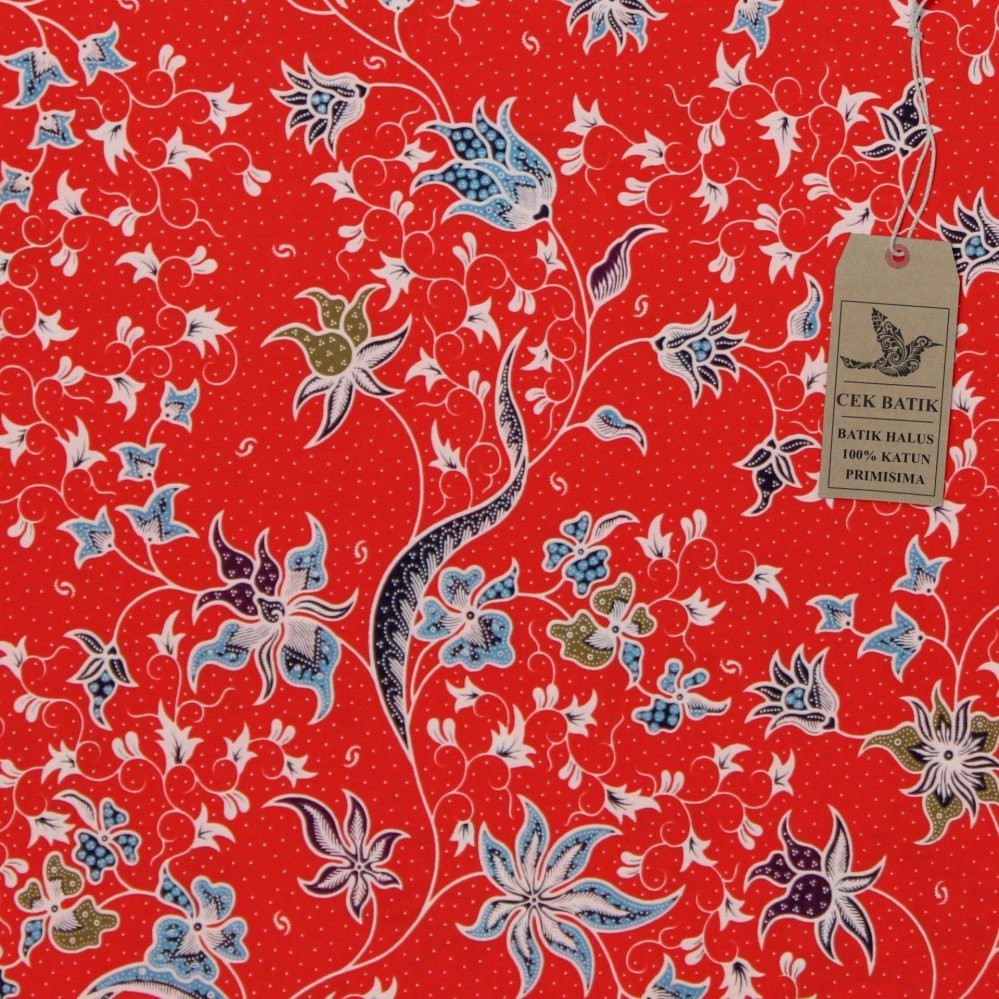 Jual Kain Batik - Motif Batik Bunga (Orange Kemerahan) | Shopee Indonesia