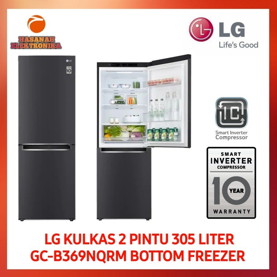 Jual LG KULKAS 2 PINTU 305 LITER BOTTOM FREEZER GC-B369NQRM SMART INVERTER | Shopee Indonesia