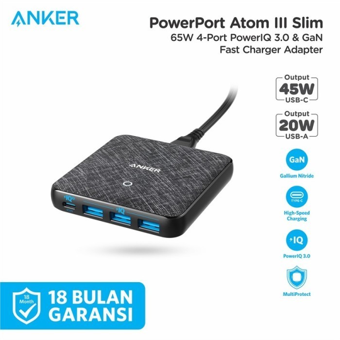 Jual Wall Charger Anker Powerport Atom III Slim 4 Ports - A2045 ...