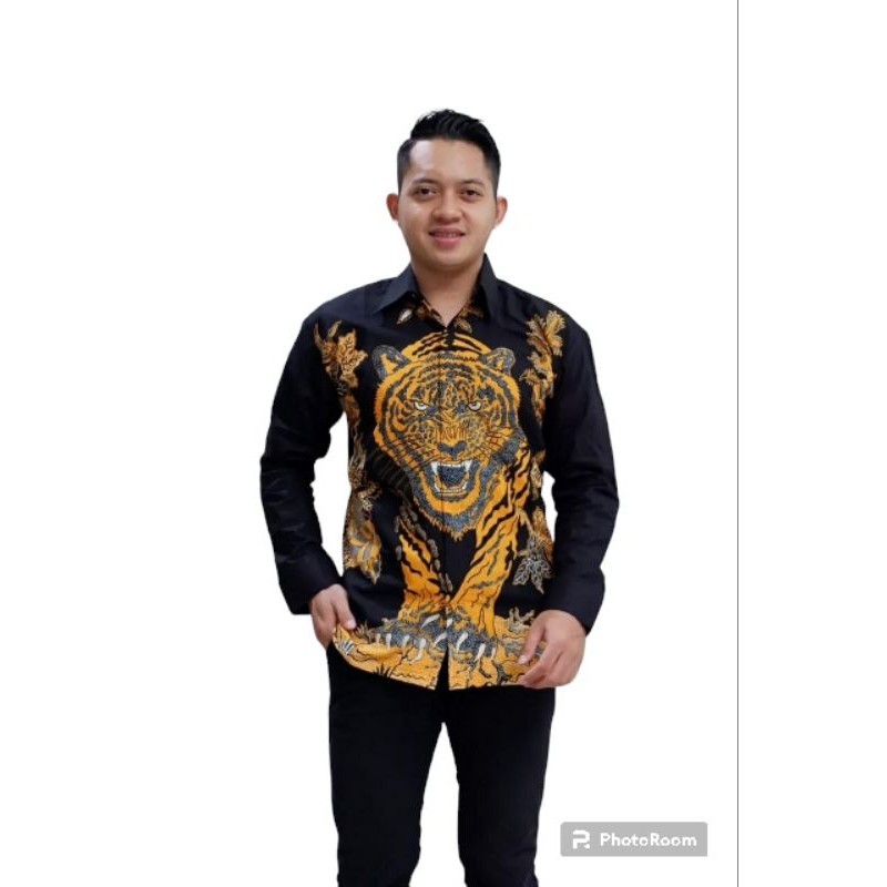 Jual Batik pria Motif Harimau Macan Lengan panjang full furing Atasan ...