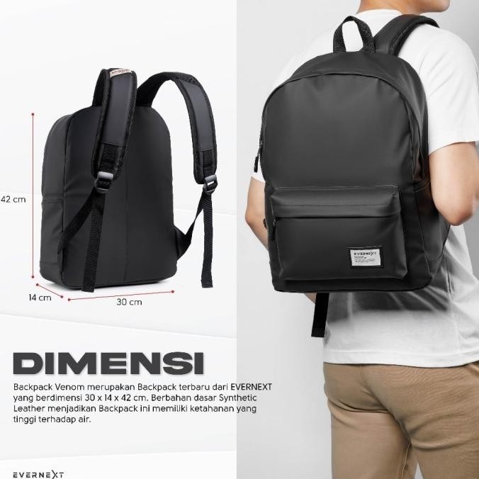 Jual Tas Ransel Pria Anti Air Full Black Premium Branded Evernext Venom ...