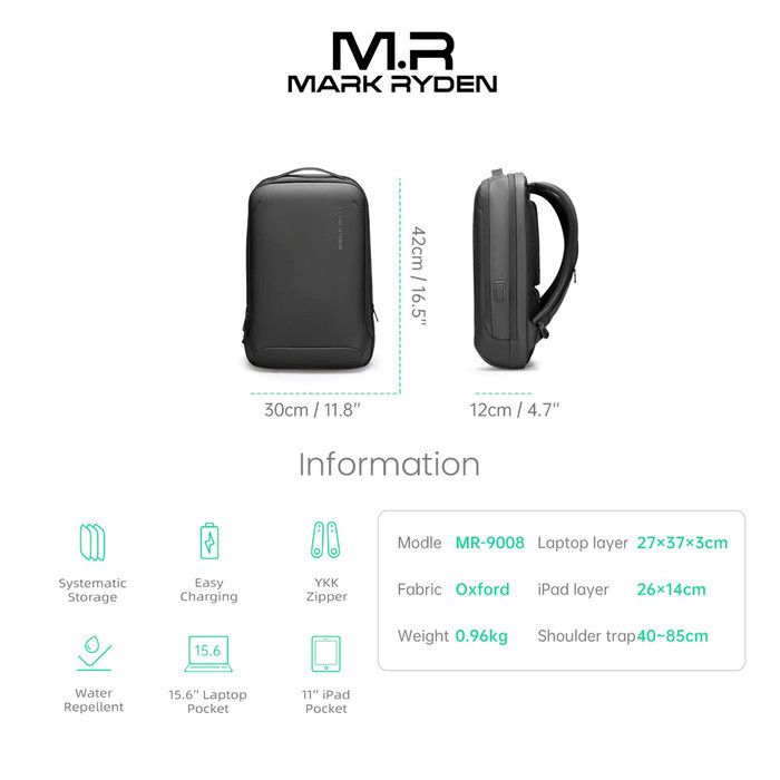 Jual Mark Ryden Mr9008 Backpack Bag Usb - Tas Ransel Laptop 15.6 ...