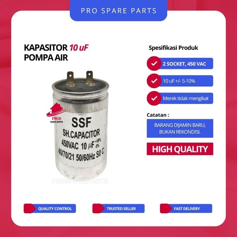 Jual Kapasitor POMPA AIR 10 uf 2 Soket Body Alumunium/Capacitor 10 ...