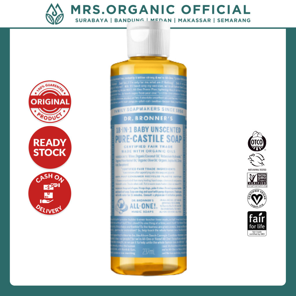 Jual Sabun Cair Organik Organic Unscented Pure Castile Liquid Soap Dr. Bronner 237 ML | Shopee ...