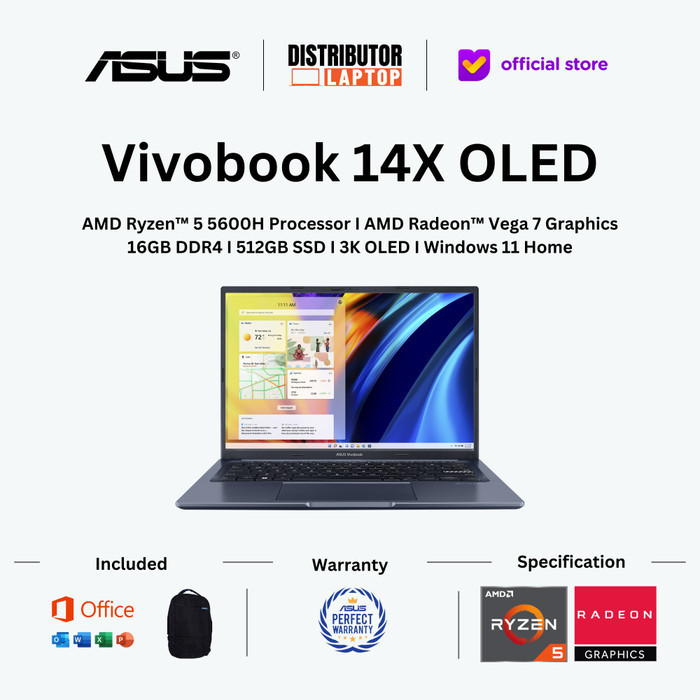 Jual Asus Vivobook 14X Oled M1403Qa Ryzen 5 5600H Ram 16Gb 512Gb W11 ...
