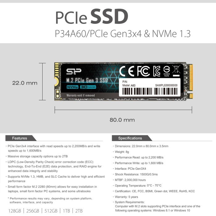 Jual Silicon Power A60 Ssd M.2 2280 Pcie Gen3X4 Nvme1.3 - 512Gb ...