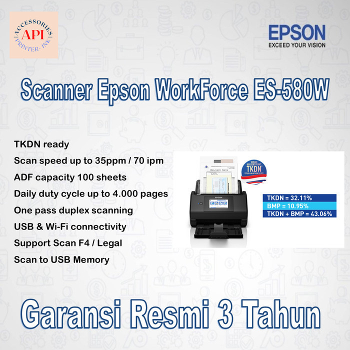 Jual Scanner Epson ES-580W ES580 W Wi-Fi Duplex Bisa Scan F4 - Scan to ...