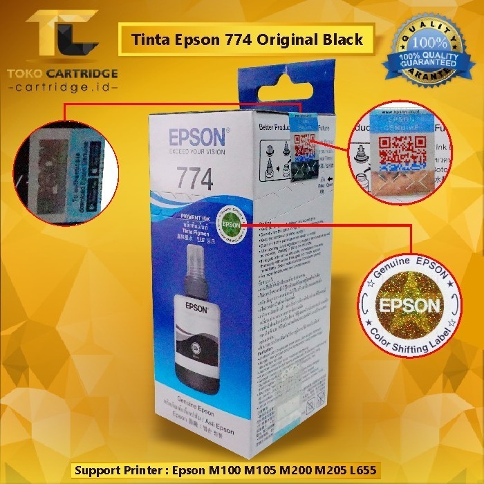 Jual Tinta Epson 774 Black Original T774 T7741 Pigment Printer M100 ...