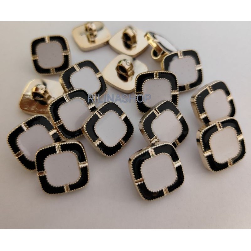 Jual Kancing baju Hias kotak list hitam datar ukuran 15 mm isi 12 pcs ...