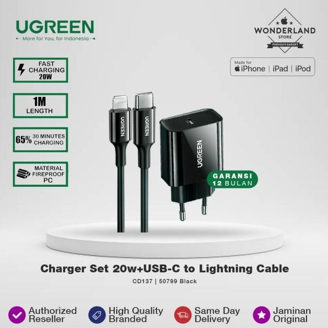 Jual Ugreen Pd Fast Charger Set 20W+Usb-C To Lightning Cable Mfi Cd137 | Shopee Indonesia