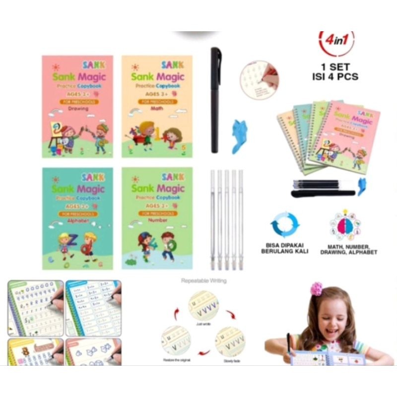 Jual sank Magic Practice Book 1 Set Isi 4 Buku Math, Number, Alphabet ...