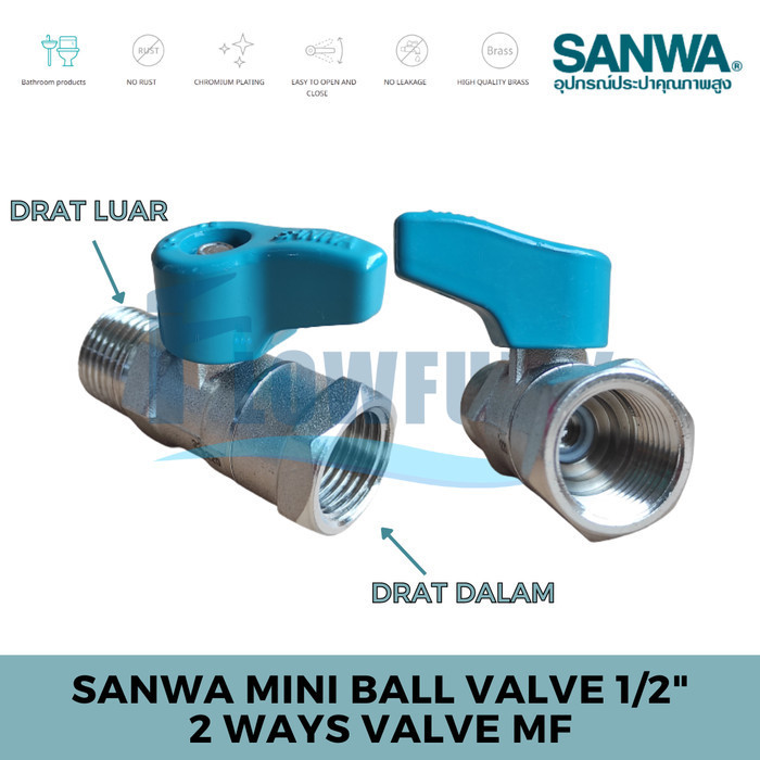 Jual MINI BALL VALVE MF 1/2 INCH SANWA KUNINGAN STOP KRAN DRAT LUAR DALAM | Shopee Indonesia