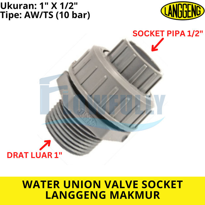 Jual WATER MUR DRAT PVC WATER UNION 1 X 1/2 INCH LANGGENG WATERMUR WATERMOOR WATER MOOR | Shopee ...