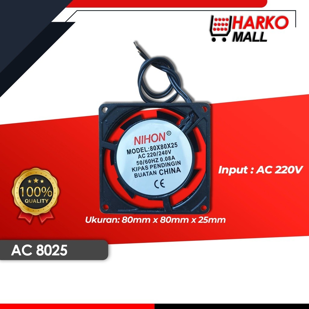 Jual Kipas Angin Pendingin Internal Fan AC 8025 AC 220V - Cooling Fan ukuran 80mm x 80mm x 25mm ...