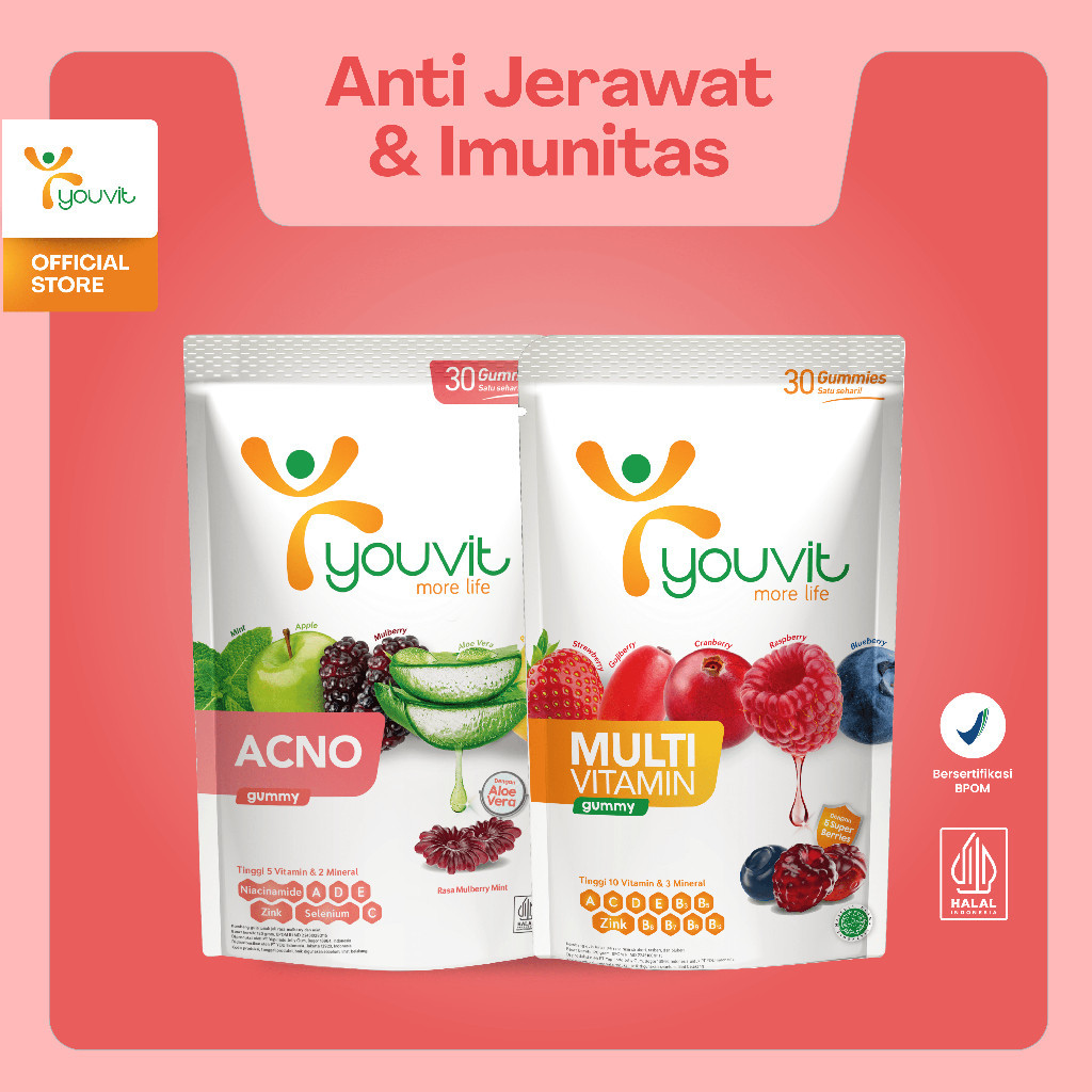 Jual Youvit Multivitamin Dewasa & AcNO 30 Hari untuk Imunitas, Anti Jerawat | Shopee Indonesia