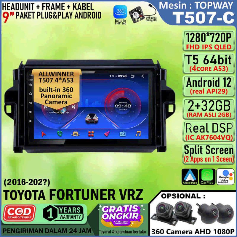 Jual Headunit Android T5 360 RAM 2/32GB + Frame 9 inch Toyota Fortuner ...