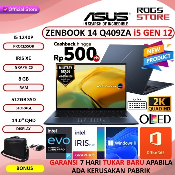 Jual Asus Zenbook 14 Q409Za Ux3402Za Oled Core I5 1240P 8Gb 512 Ssd 14 ...