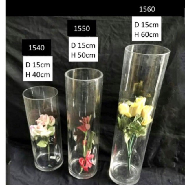 Jual Vas Bunga Kaca Tabung Jumbo Tinggi 60Cm 50Cm 40Cm 28Cm Diameter ...