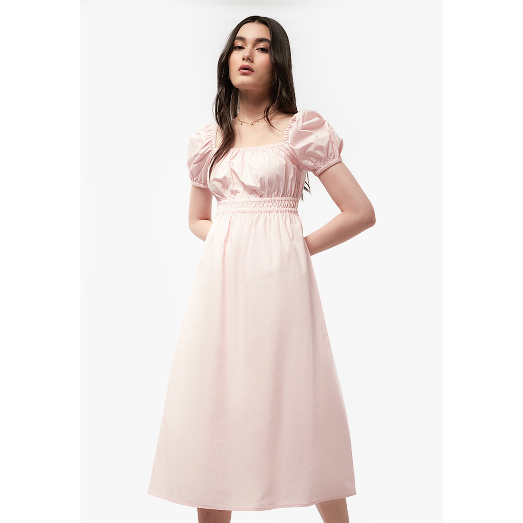 Jual COLORBOX Puff Sleeve Square Neck Midi Dress Pink | Shopee Indonesia