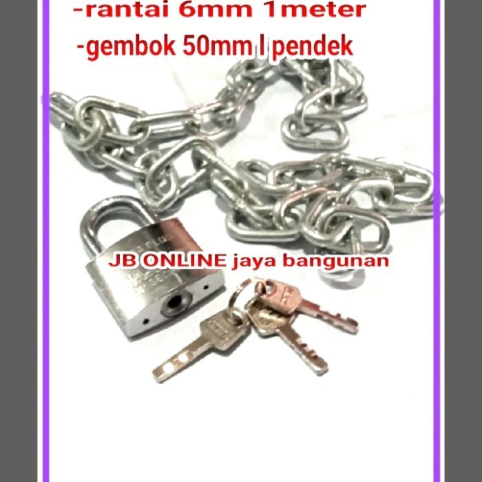 Jual Asiya Rantai Pagar Rumah Putih Galvanis 5Mm1Meter + Gembok 50Mm ...