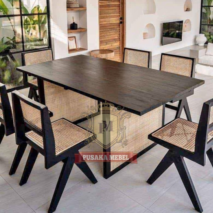 Jual set meja makan minimalis 6 kursi kayu jati model vintage pinterest | Shopee Indonesia