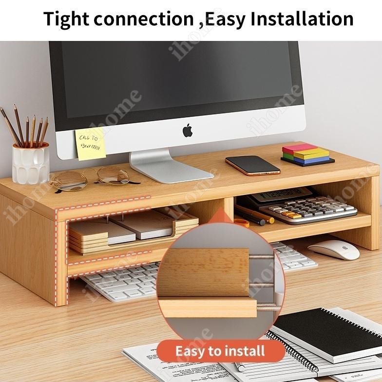 Jual Meja Belajar Monitor Stand Desk Organizer Stand Monitor Kayu Rak ...