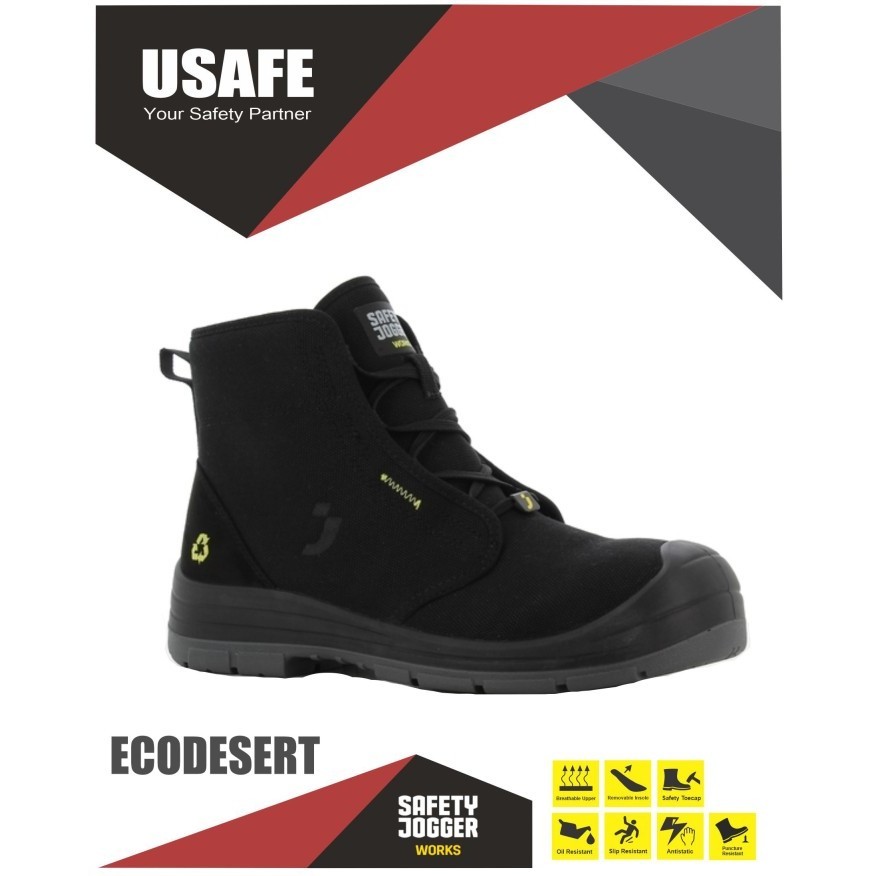 Jual Sepatu Safety Jogger ECODESERT Black S1P MID | Shopee Indonesia