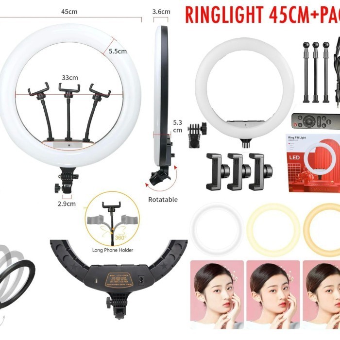 Jual Ringlight 45Cm Tripod 2,1M 3 Holder Hp Remote Ring Light Led 45 Cm ...