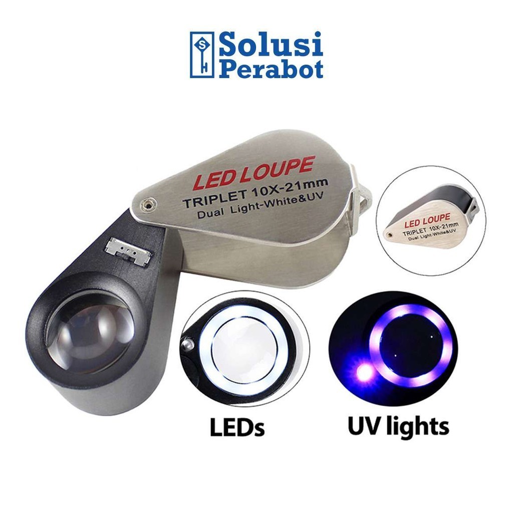 Jual Triplet LED UV 10X 21mm AG80 SP / Kaca Pembesar Lipat Saku Loupe ...