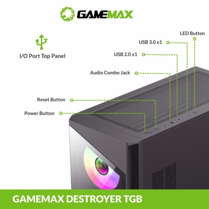 Jual Gamemax Destroyer Casing Pc M Atx - Casing Komputer Gaming M Atx ...