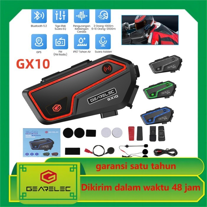Jual Gearelec Gx10 Motor Helm Bluetooth 5.2 Eq Efek Suara Intercom ...